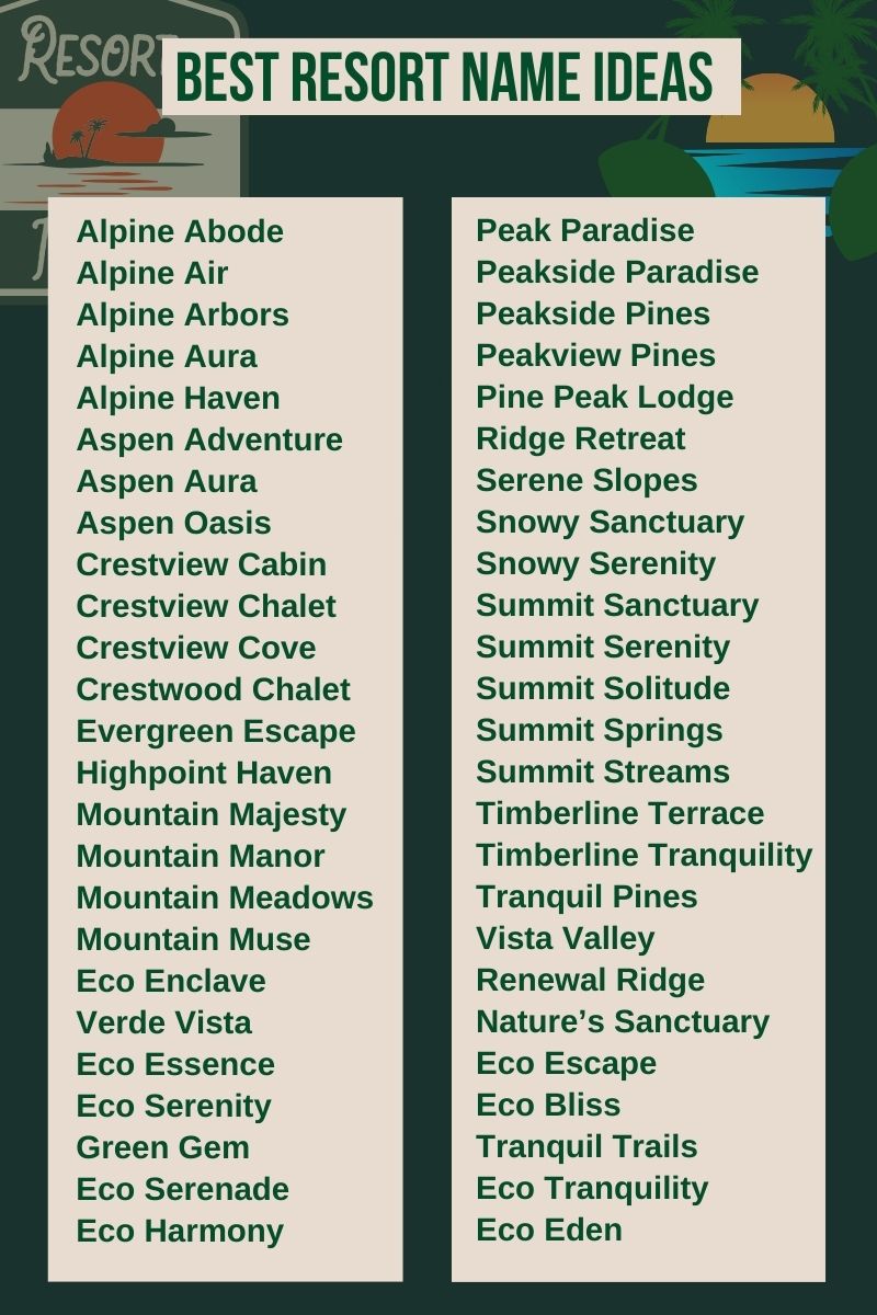 250+ Most Captivating Resort Name Ideas with slogan